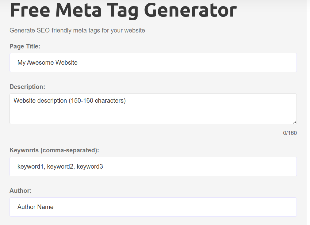 Free Meta Tag Generator - Davis Senei